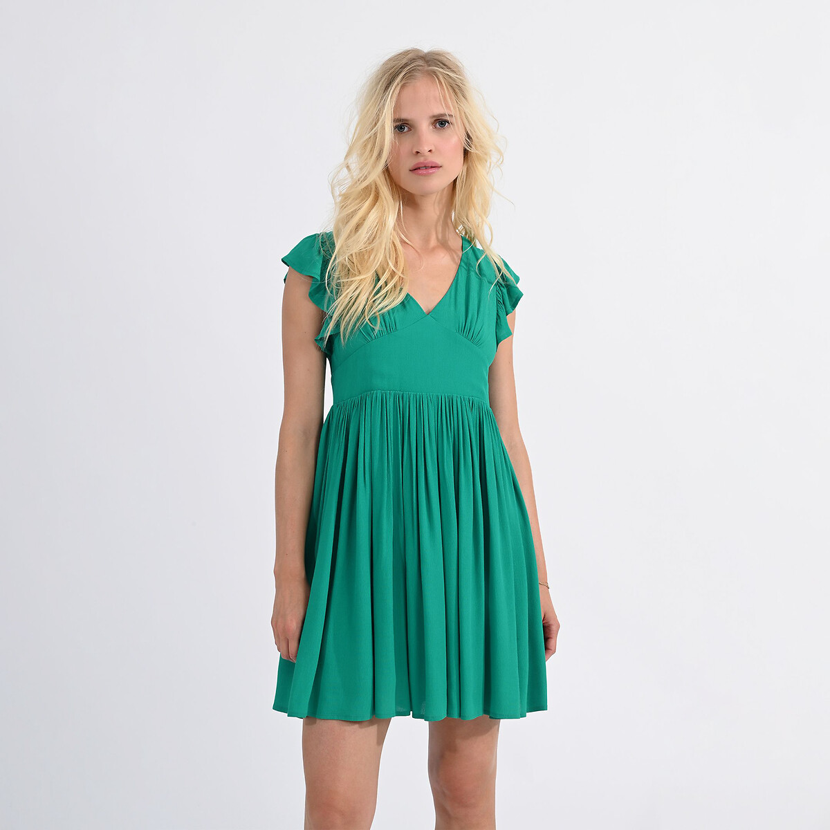 Robe courte col v, manches volantées Molly Bracken | La Redoute
