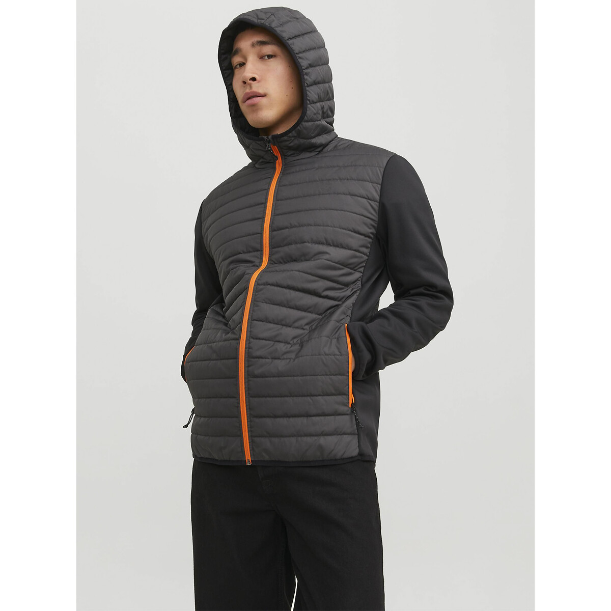 Multi quilted jacket in dual fabric, charcoal, Jack & Jones | La Redoute