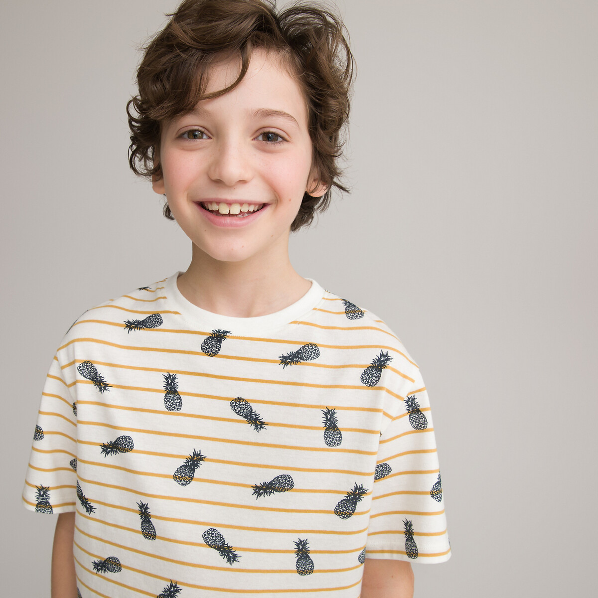 Gestreiftes T shirt Ananasmotiv Bio baumwolle 3 12 Jahre Braun ecru gestreiftes-t-shirt-ananasmotiv-bio-baumwolle-3-12-jahre-braun-ecru