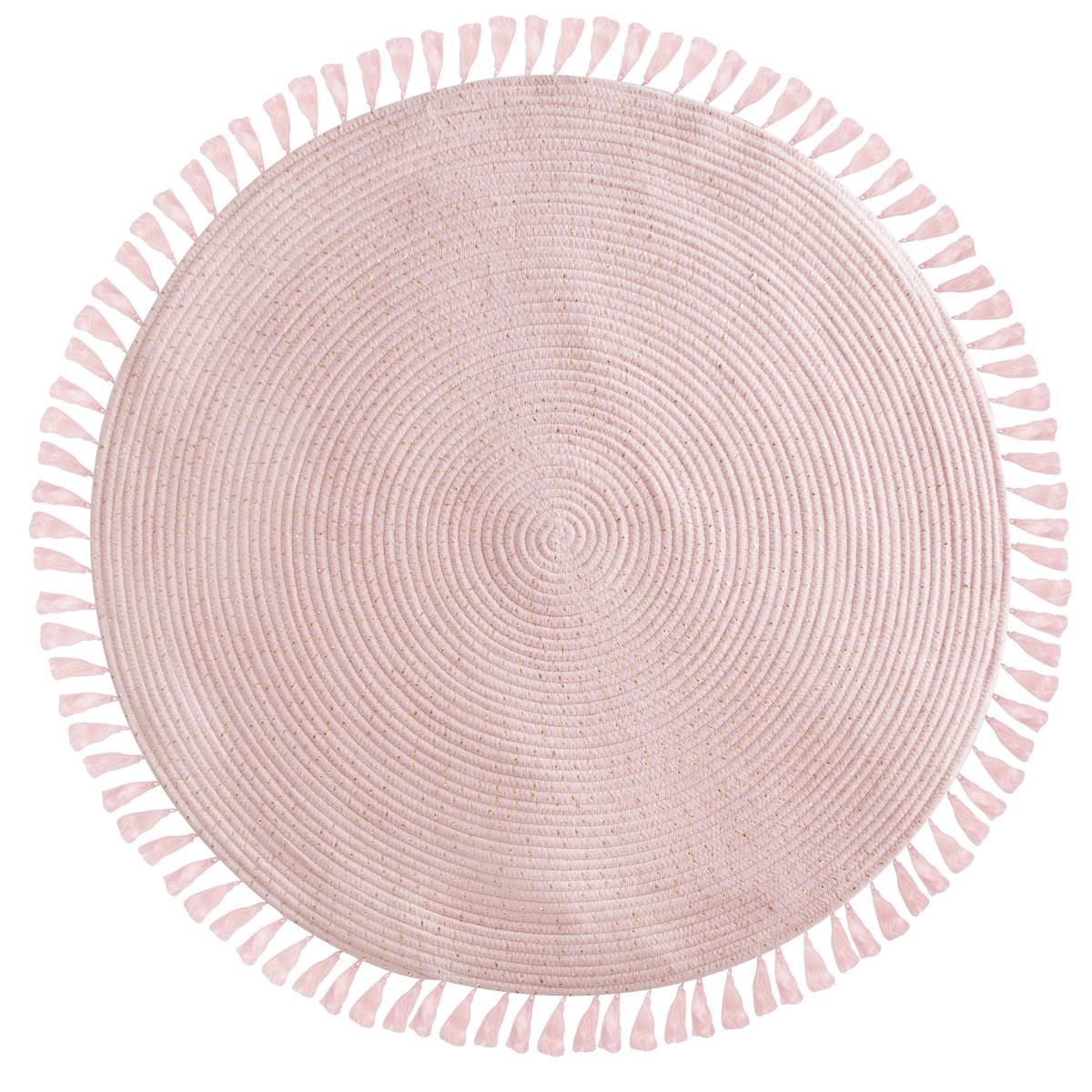 Tapis rose fil textile à franges d.90 Couleur rose Atmosphera | La Redoute
