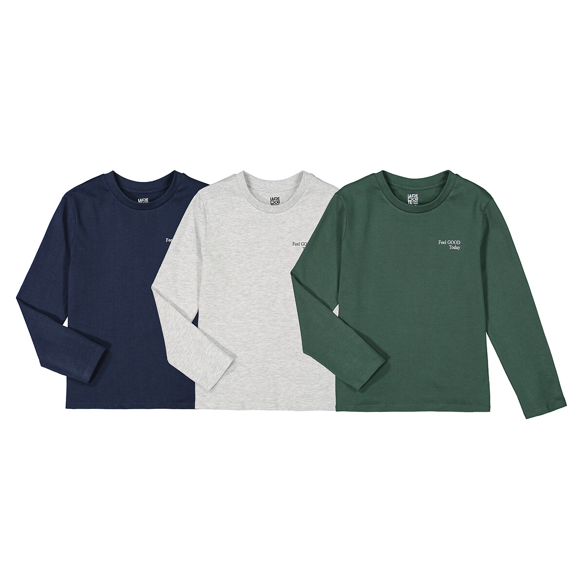 Pack of 3 t-shirts in slogan print cotton with long sleeves La Redoute ...