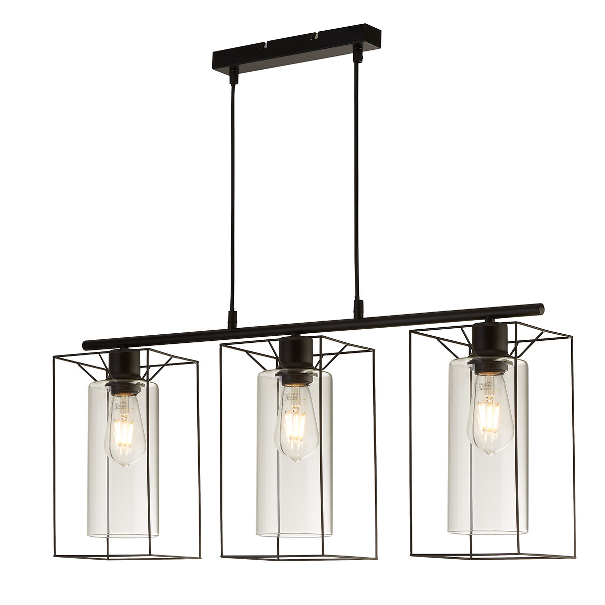 3 light black frame with clear inner glass pendant ceiling light, black ...