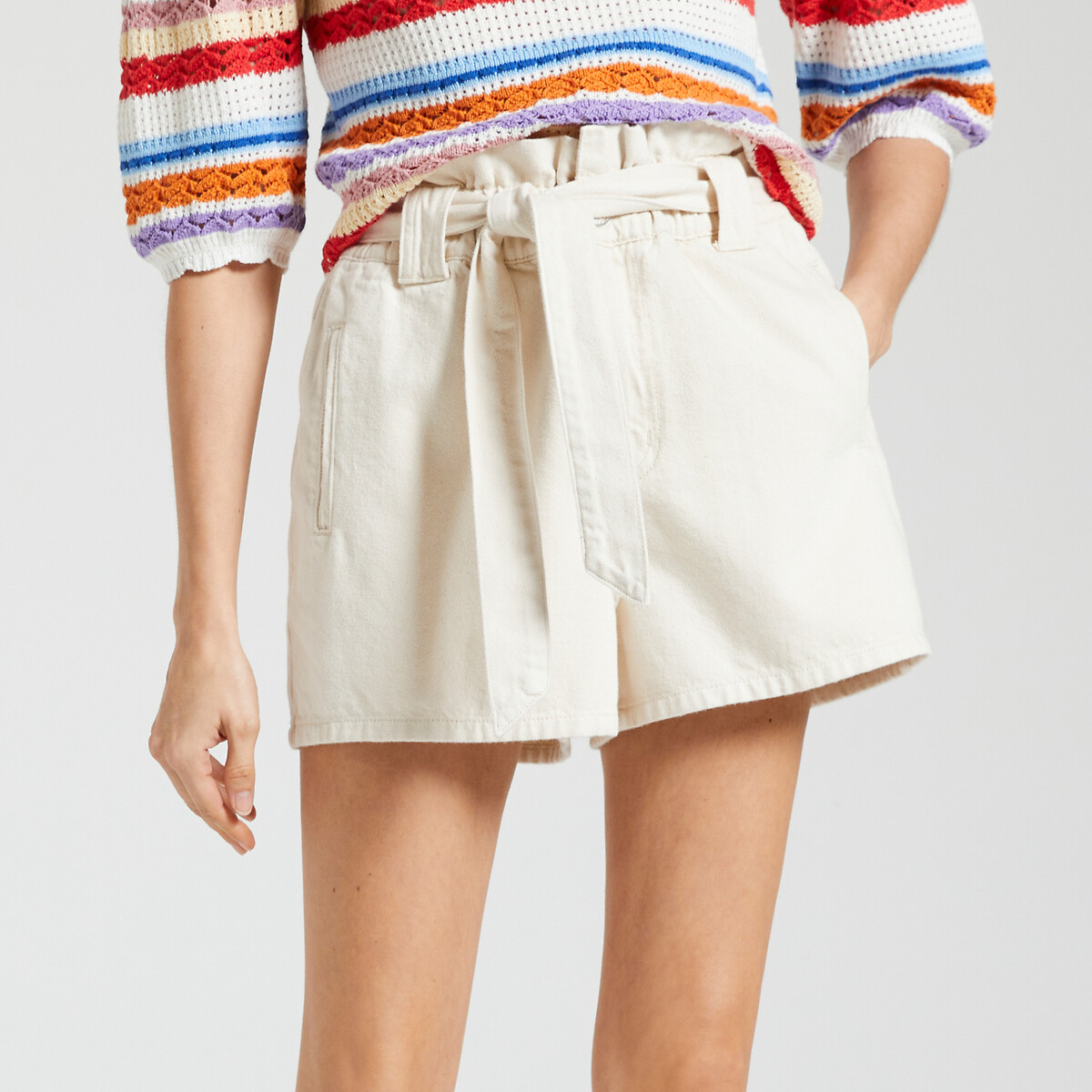 Kiki cotton shorts with high waist, off-white, Suncoo | La Redoute
