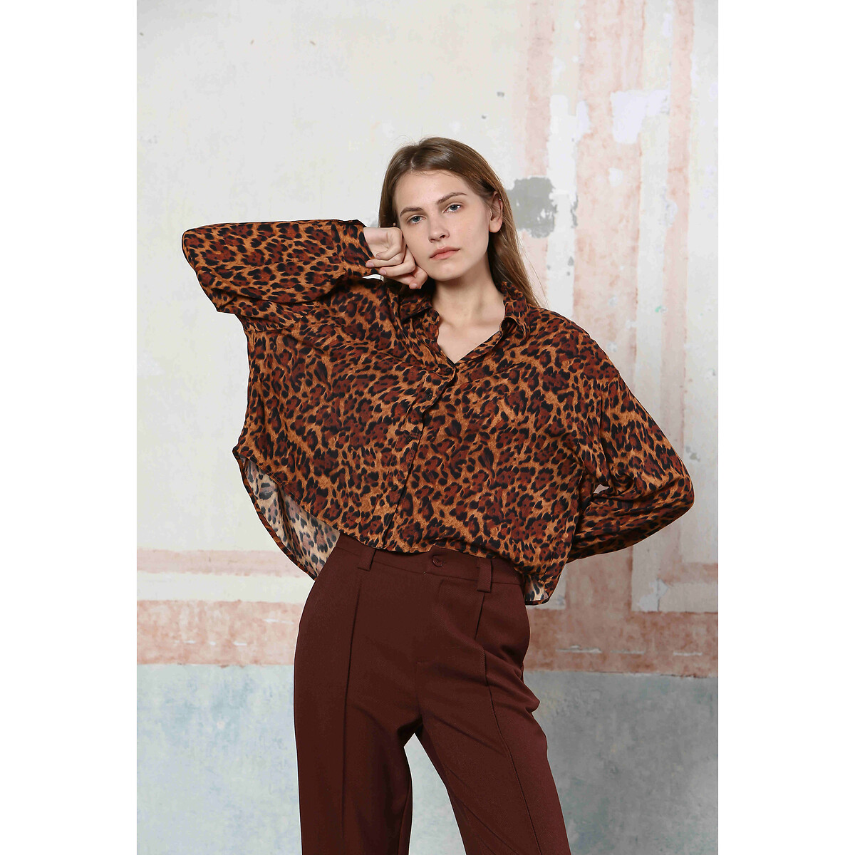Camisa com decote em v castanho See U Soon | La Redoute