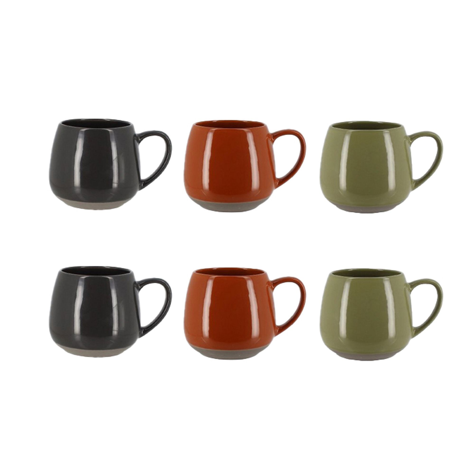 Lot de 6 mugs en grès - 3 couleurs assorties 40cl Couleur gris-orange ...