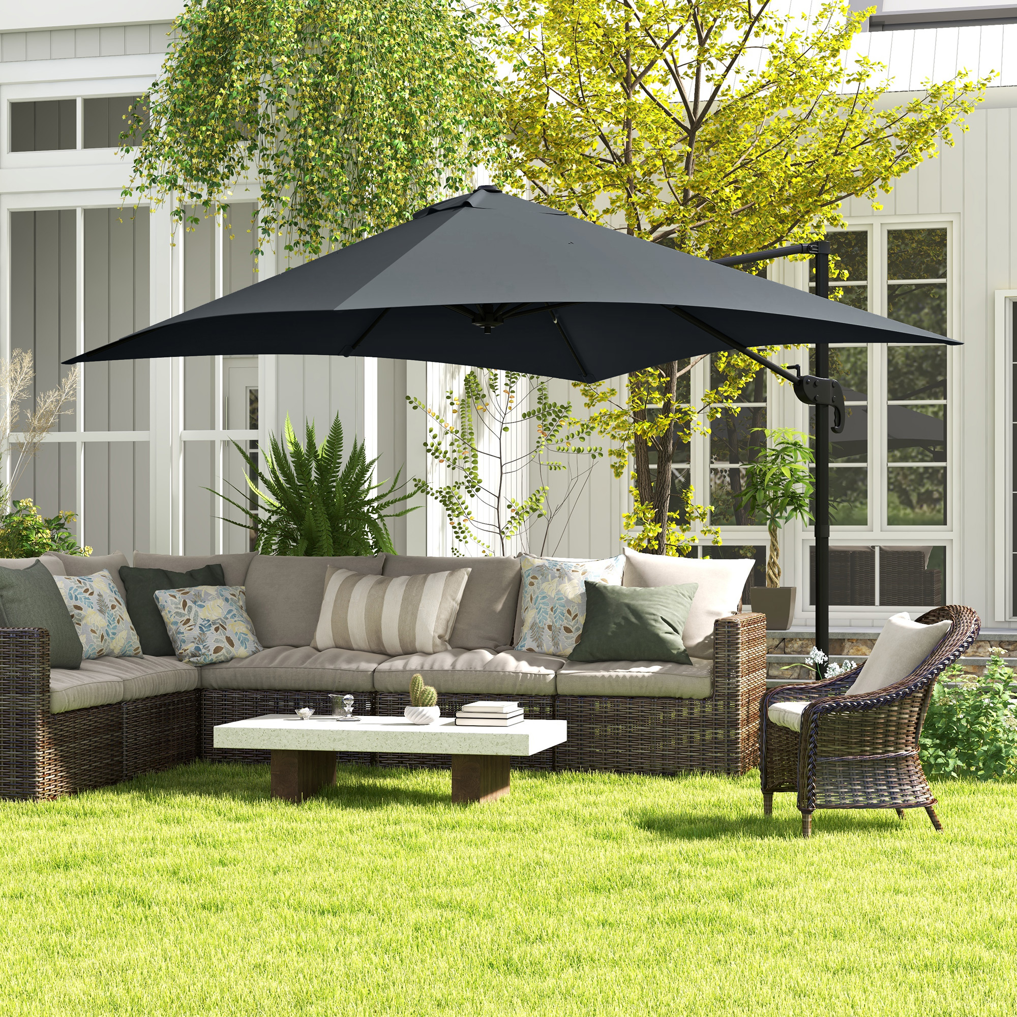 Parasol déporté carré inclinable pivotant 360° gris Outsunny | La Redoute