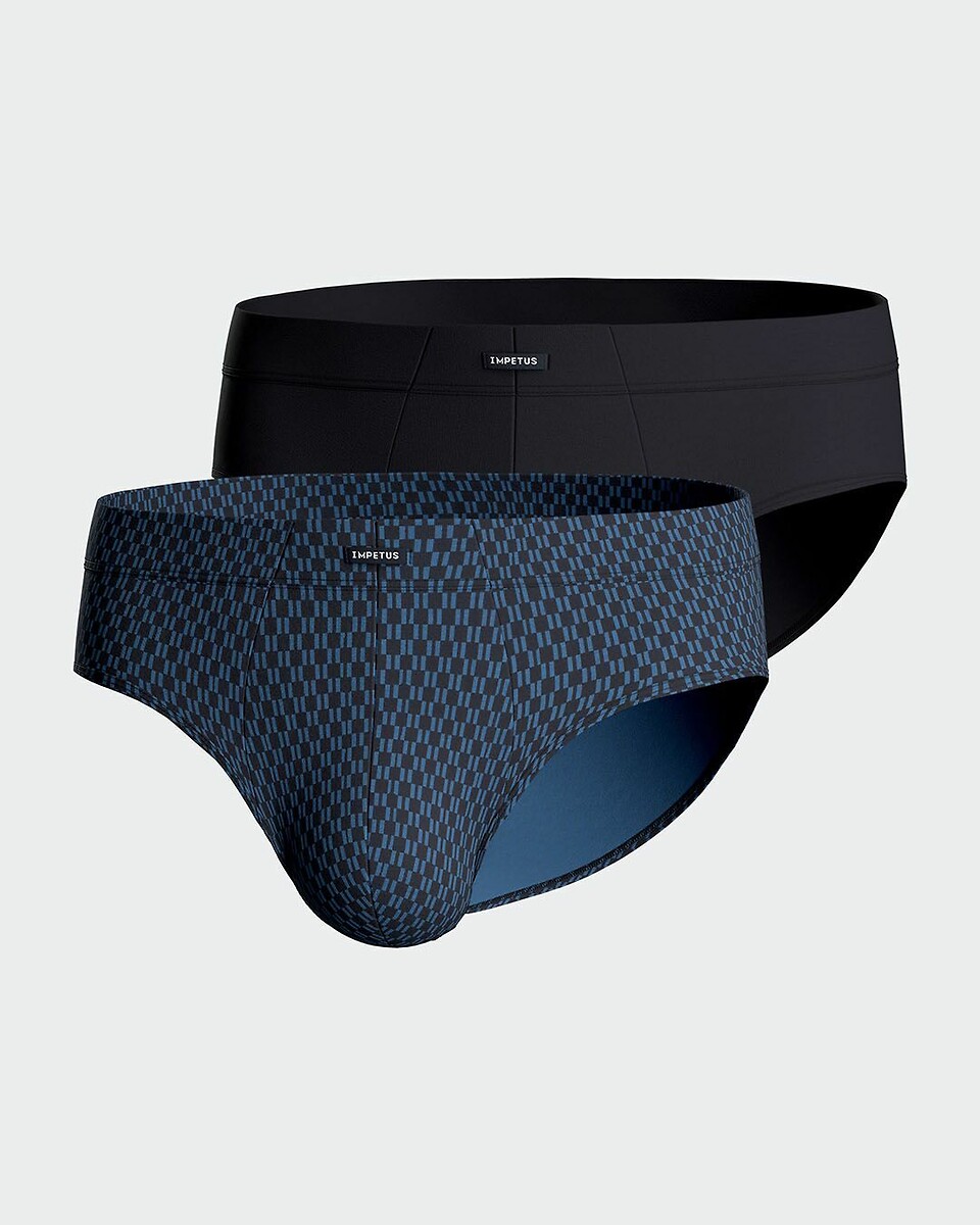 Pack of 2 briefs in cotton, 1 printed/1 plain black + printed Impetus ...