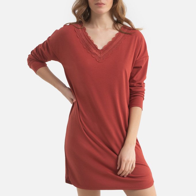 Camicia Da Notte Maniche Lunghe Terracotta La Redoute Collections La