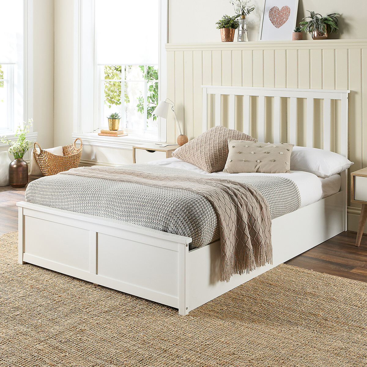 Wooden shaker storage ottoman bed white Aspire La Redoute