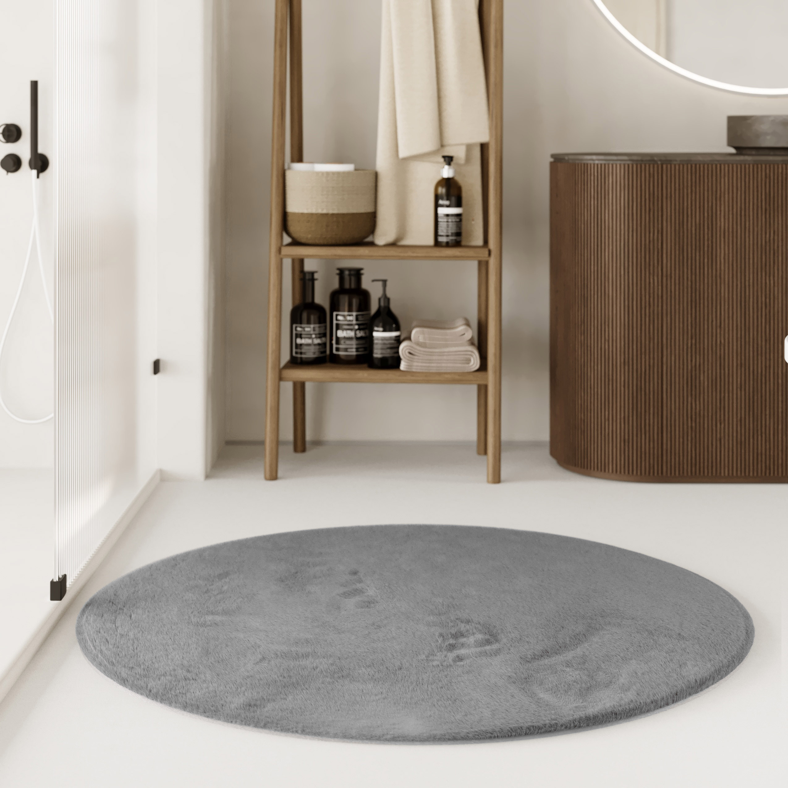 Tapis de bain ultra-doux tufté rond ø 90 , emil gris Wecon Home | La ...