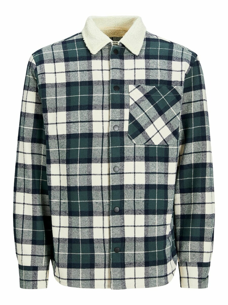 Checked cotton fleece shacket, multi-coloured, Jack & Jones | La Redoute