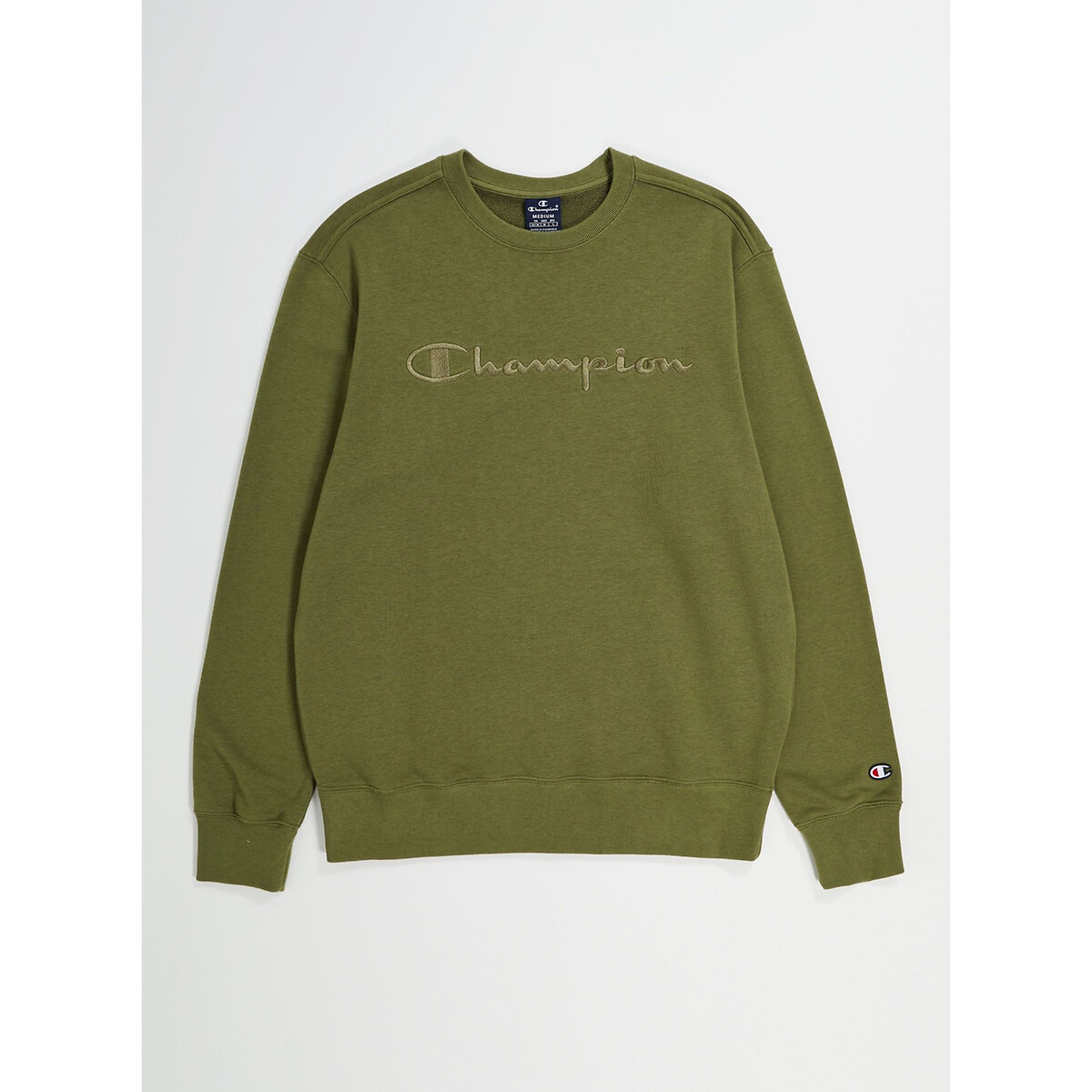 Large embroidered logo sweatshirt in cotton mix with crew neck, olive ...
