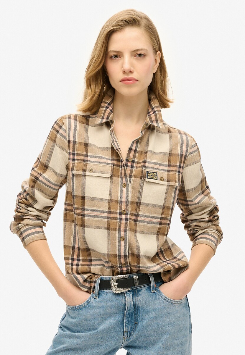 Lumberjack checked shirt in cotton flannel beige checks Superdry | La ...