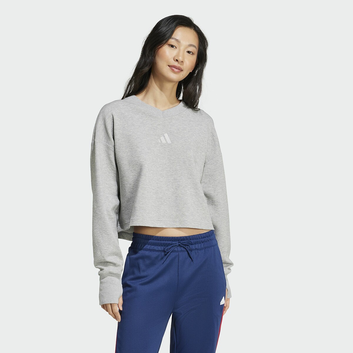 Sweat-shirt all season, v-hals, geribd effect grijs Adidas Sportswear ...