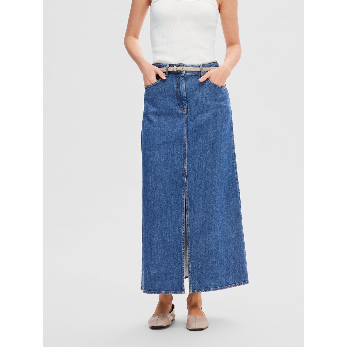 Jupe longue denim medium blue denim Selected Femme | La Redoute