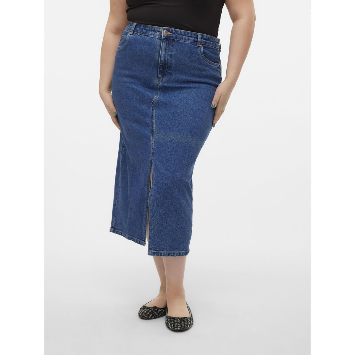 Jupe en denim vmcveri taille haute jupe longue medium blue denim Vero ...