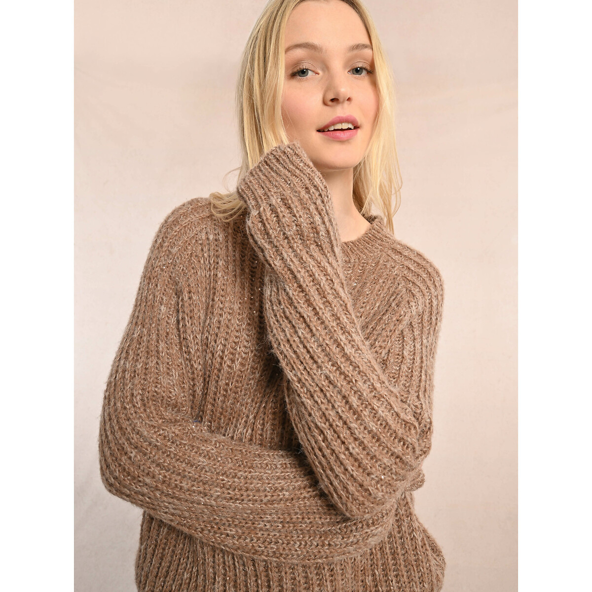 Pull col rond en grosse maille marron Molly Bracken | La Redoute