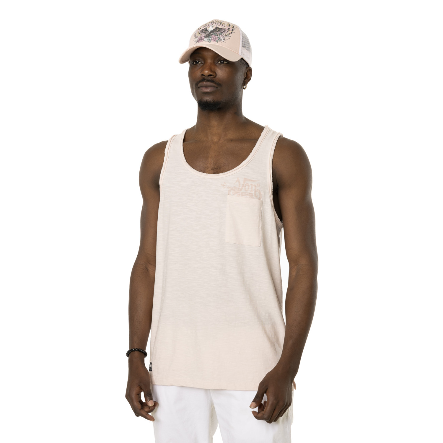 Débardeur homme en slub avec poche et print en coton chill rose Von ...