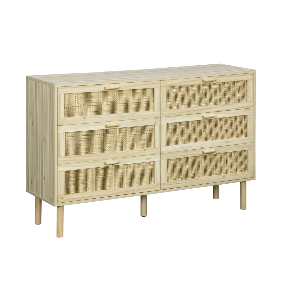 Commode 6 tiroirs cannage et effet bois camargue Couleur naturel Sweeek ...