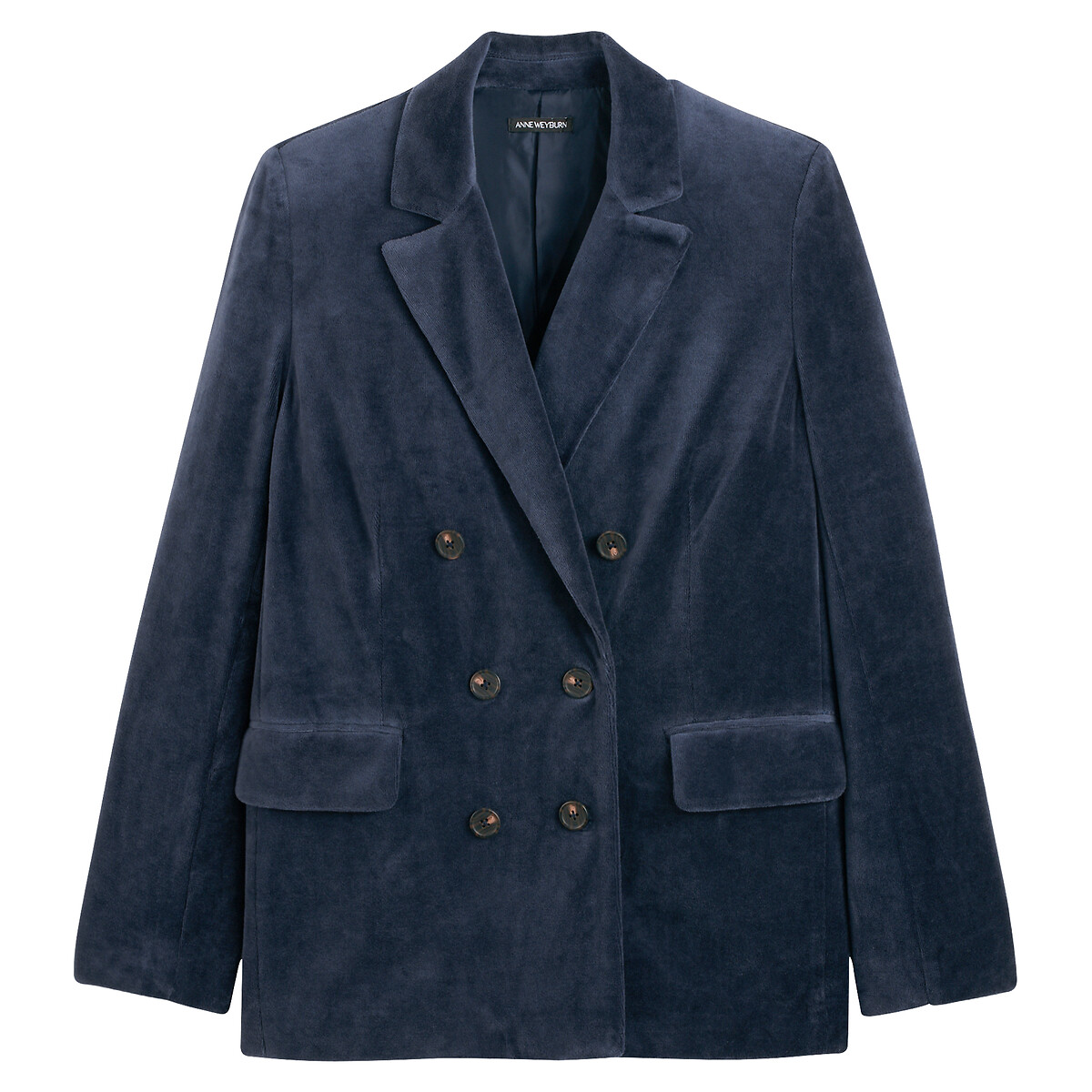 Velvet straight fit blazer, navy, Anne Weyburn | La Redoute