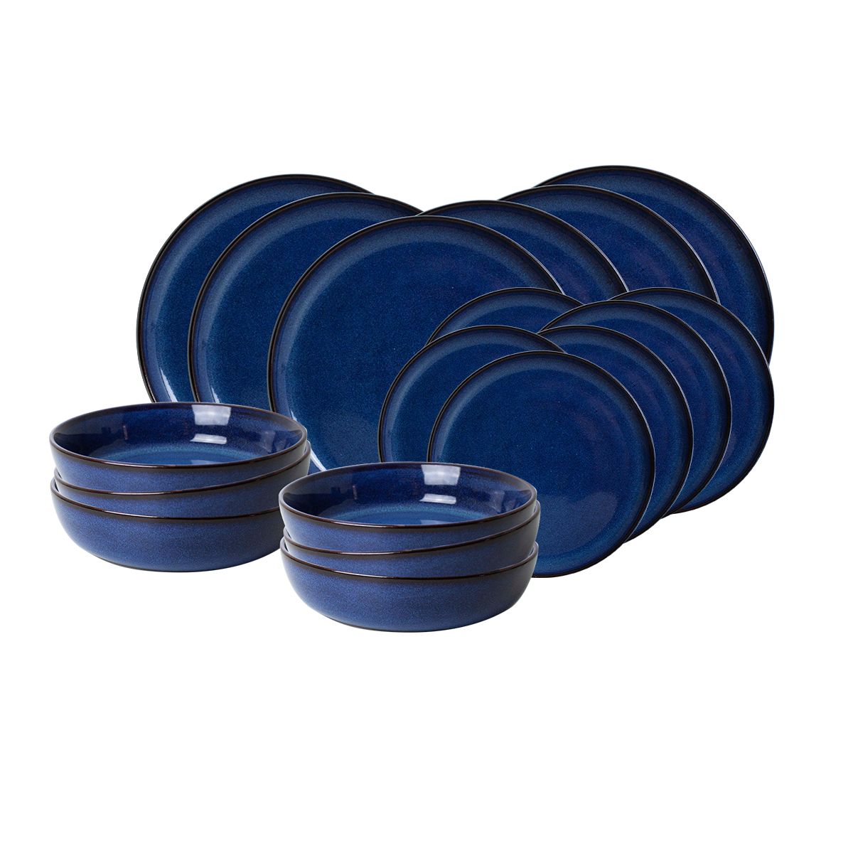 Service d'assiettes plates et creuses 18 pièces, blue moon Couleur bleu ...