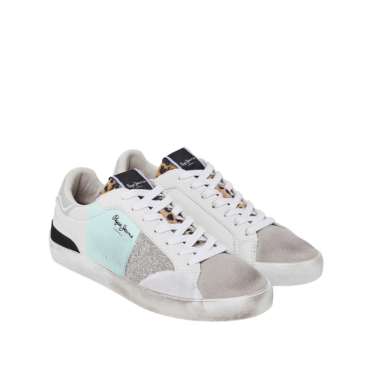 Lane shine low top trainers in leather, grey/turquoise, Pepe Jeans | La ...