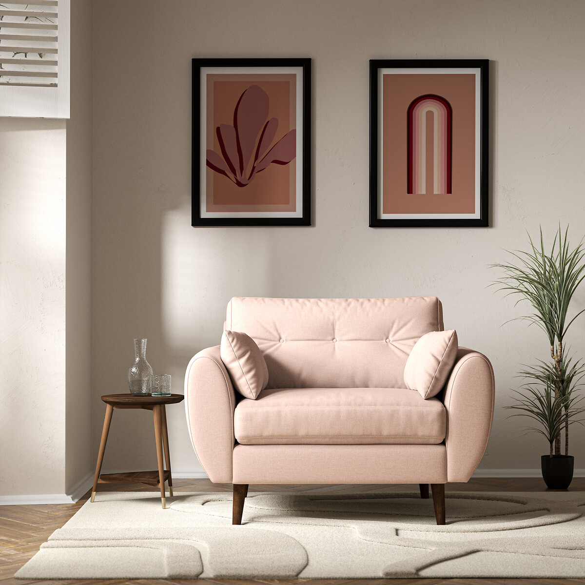 Ada Scandi Buttoned Soft Brushed Snuggle Chair with Dark Wood Legs