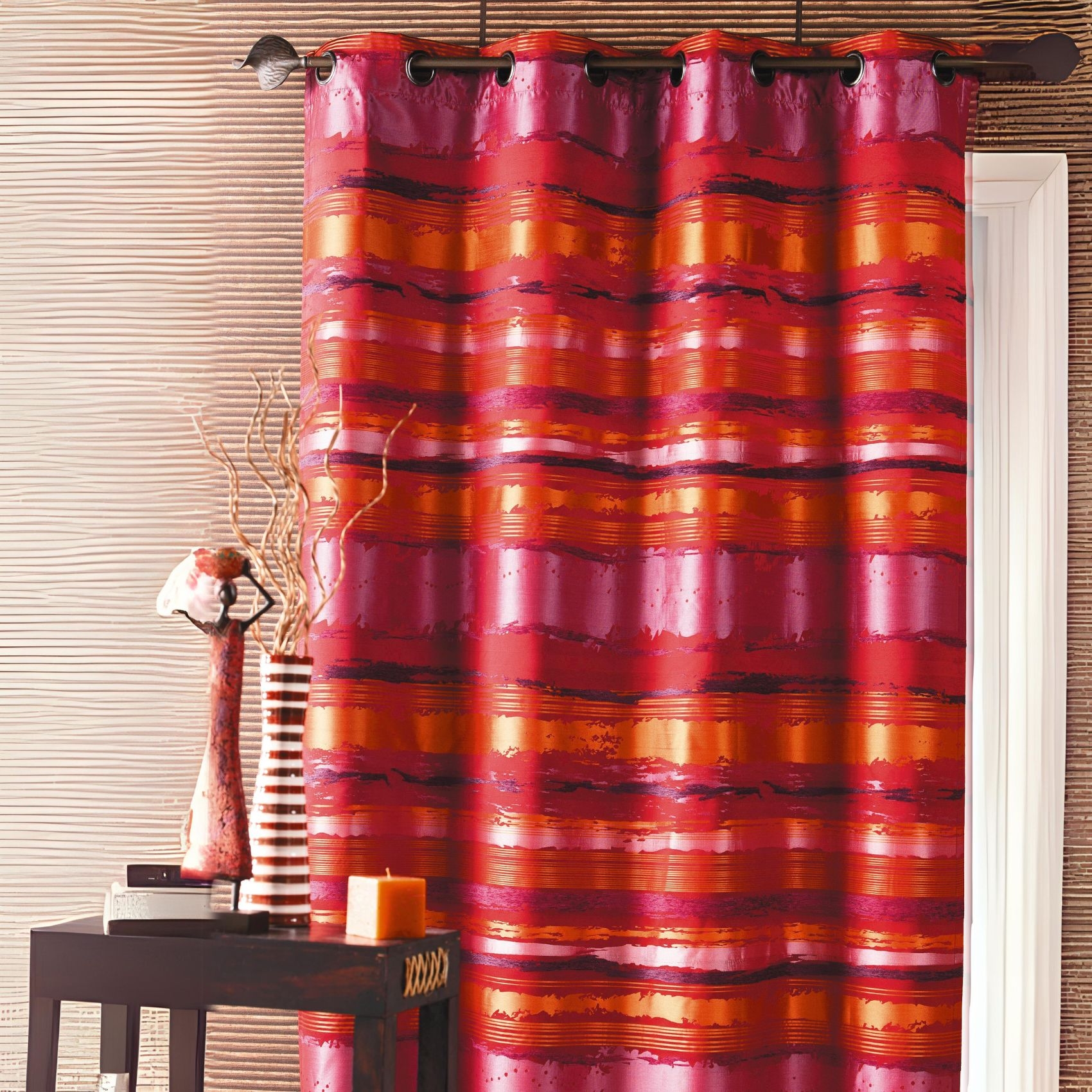 Double rideau ameublement jacquard rayés rouge orangé Home Maison | La ...