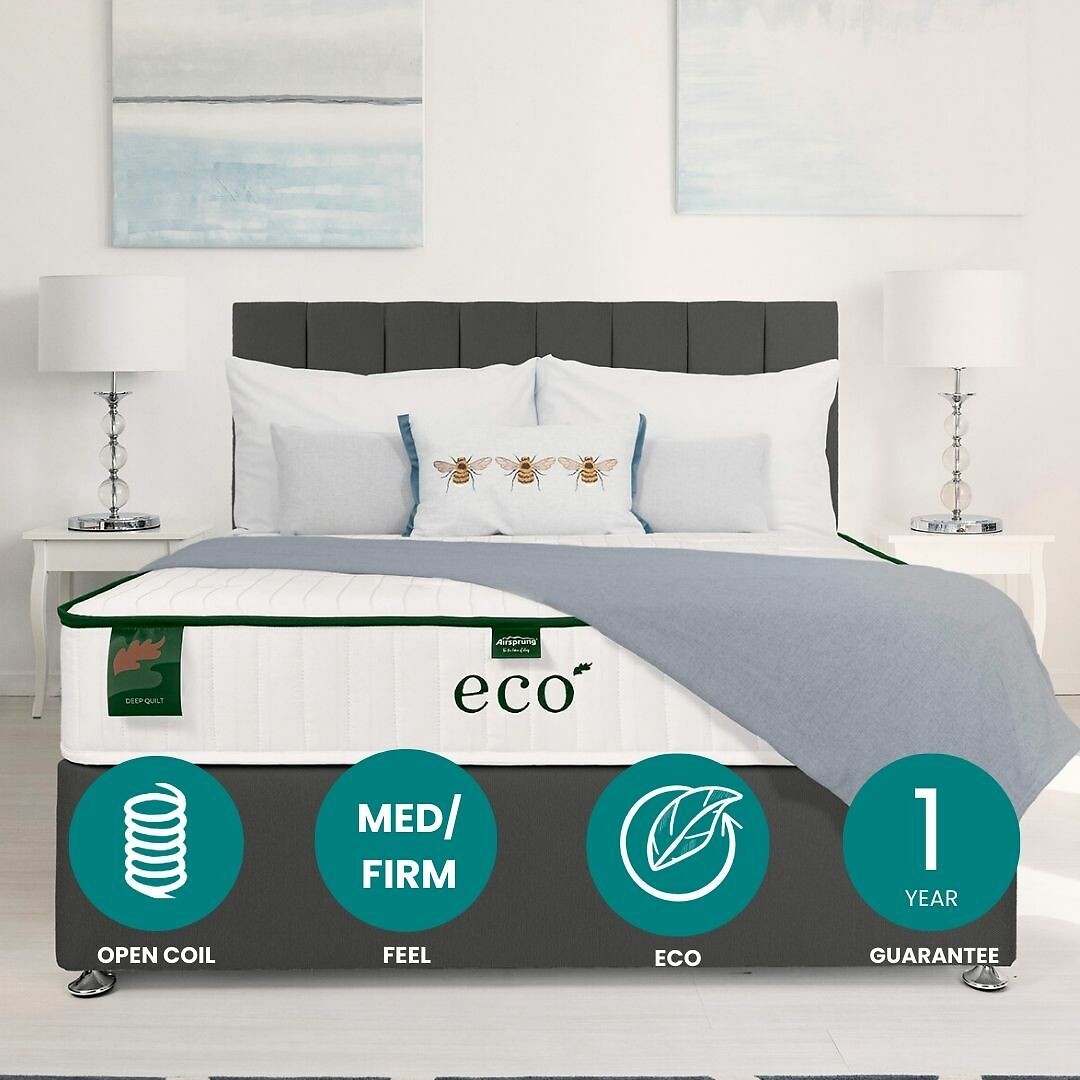 Eco quilted coil spring mattress with recycled fibres, white, Airsprung ...