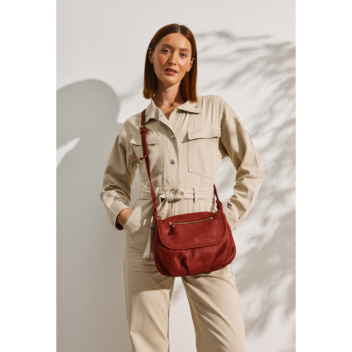 Sac besace à bandoulière cuir grainé jen terracotta Nat & Nin | La Redoute