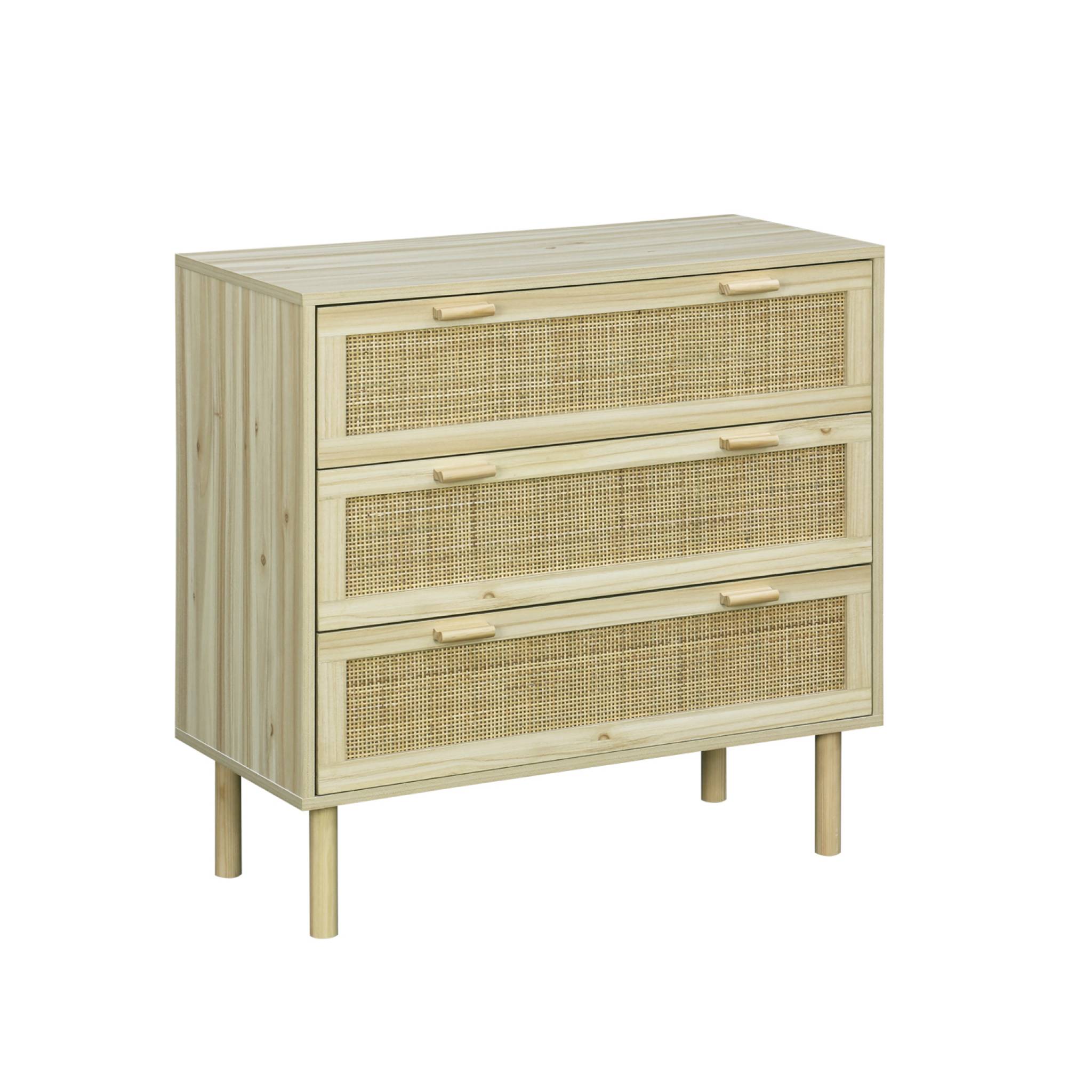 Commode 3 tiroirs cannage et effet bois camargue Couleur naturel Sweeek ...