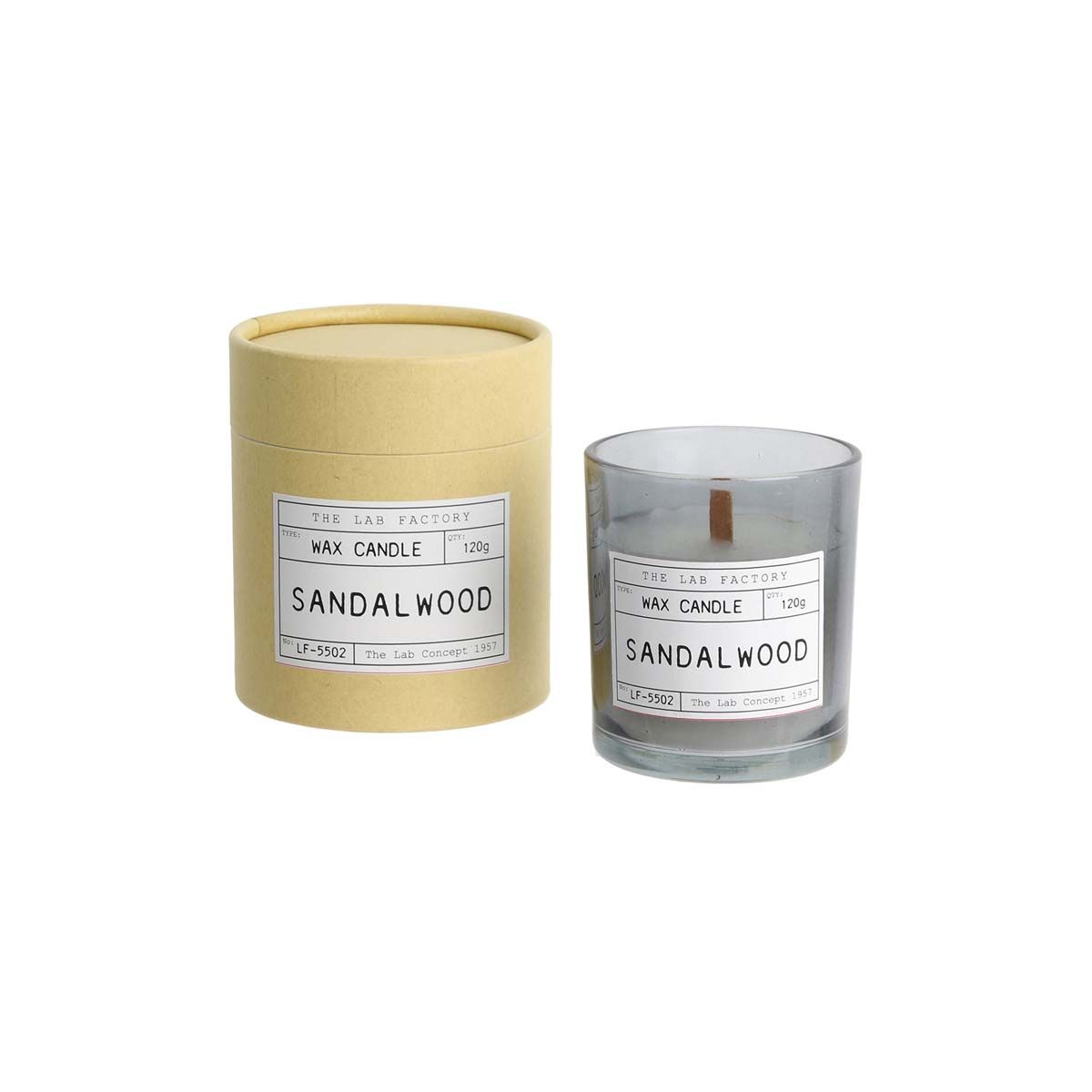 Bougie mèche en bois et boite kraft factory (lot de 2) bois de santal ...