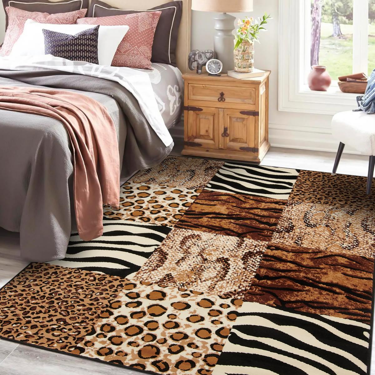 Tapis salon et chambre tissé motif animaux af1 savana Couleur beige Un ...
