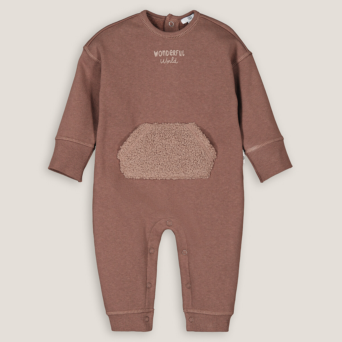 Cotton mix fleece romper, brown, La Redoute Collections | La Redoute