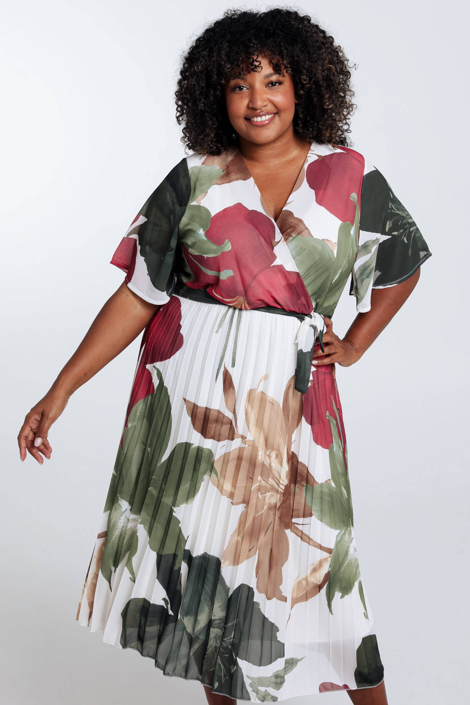 Robe longue plissée à fleurs kaki Paprika | La Redoute